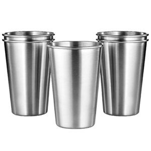 kiseer 5 pack 16 ounce stainless steel pint cups shatterproof cup tumblers unbreakable metal drinking glasses for bar, home, restaurant