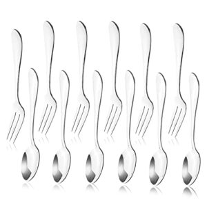 12pcs stainless steel tea dinner server spoon and cake fruit forks kitchen accessory wedding party for dessert, salad, appetizer, cocktail(6 forks + 6 spoons)