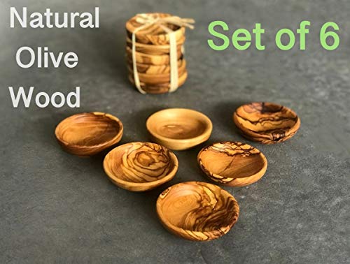 Tubibu Olive Wood Mini Bowls Set of 6 Handmade Bowls, Handcrafted Wooden Mini Bowls