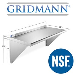 GRIDMANN NSF 16 Gauge Stainless Steel 12" x 24" Kitchen Wall Mount Shelf Commercial Restaurant Bar w/ Backsplash