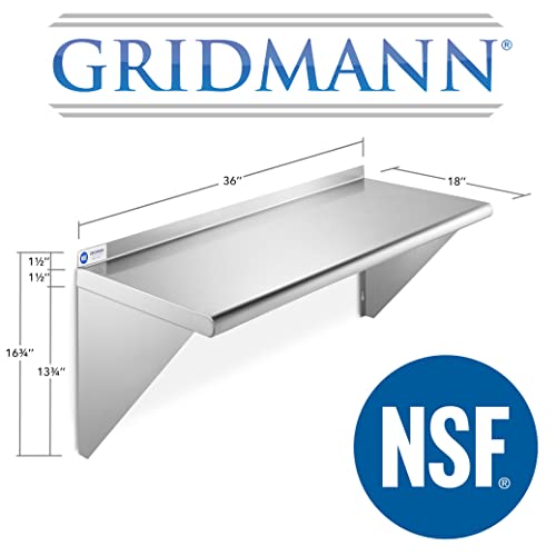 GRIDMANN NSF Stainless Steel 18" x 36" Kitchen Wall Mount Shelf Commercial Restaurant Bar w/ Backsplash