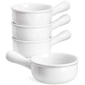 le tauci french onion soup bowls with handles, 15 ounce for soup, chili, beef stew, set of 4, white