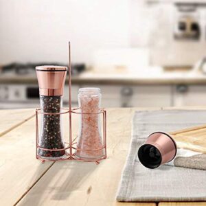 bonris Copper Stainless Steel Salt and Pepper Grinder Set Manual Himalayan Pink Salt Mill|Salt and Pepper Shakers with Adjustable Coarseness and Clear Glass Body (Pack of 2)