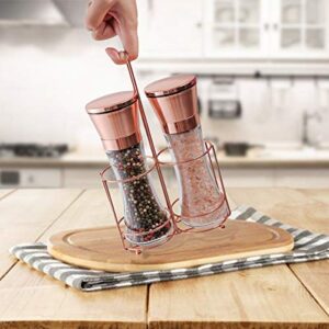 bonris Copper Stainless Steel Salt and Pepper Grinder Set Manual Himalayan Pink Salt Mill|Salt and Pepper Shakers with Adjustable Coarseness and Clear Glass Body (Pack of 2)