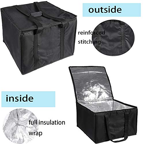 Insulated Pizza Carrier Bag for Food delivery -Foldable Heavy Duty Food Warmer Grocery Bag for Camping Catering Restaurants (20X20X14)