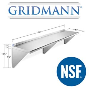 GRIDMANN NSF Stainless Steel 14" x 72" Kitchen Wall Mount Shelf Commercial Restaurant Bar w/ Backsplash