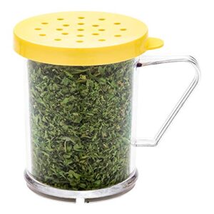 restaurantware 10 oz clear plastic dredge spice shaker - restaurant style - polycarbonate - yellow coarse lid - seasoning, sugar, spice shaker - 1ct box - rw base,clear