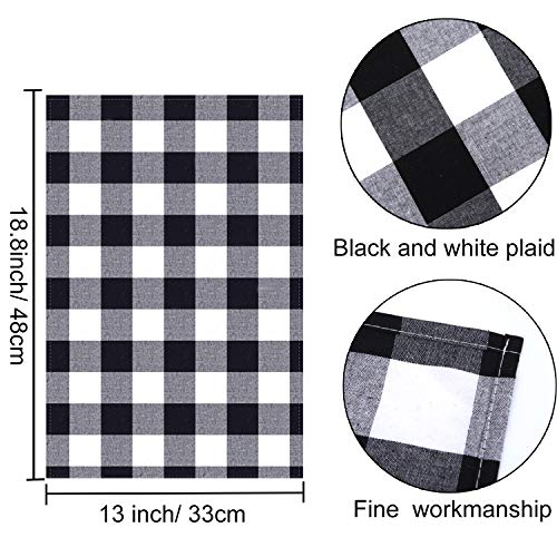 Aneco 6 Pack Buffalo Plaid Placemats Place Mats 13 x 19 Inches Checkered Double Layer Placemats Decorative Kitchen Cotton Table Placemats, Black and White