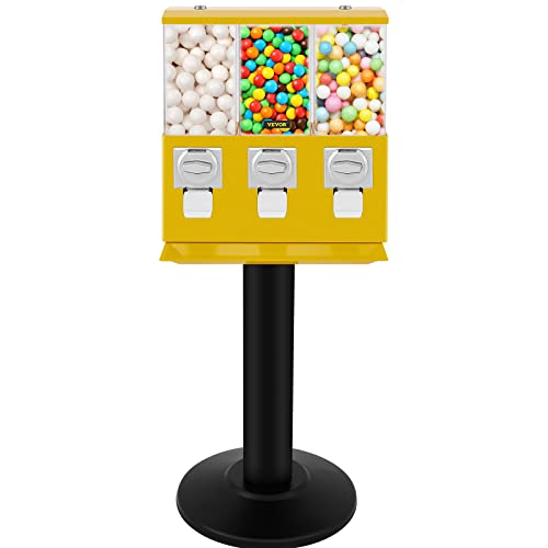 VBENLEM Triple Head Candy Vending Machine, 1-inch Gumball Vending Machine, Commercial Gumball Vending Machine with Stand and Adjustable Candy Outlet Size, Candy Vending Machine for Home, Gaming Stores