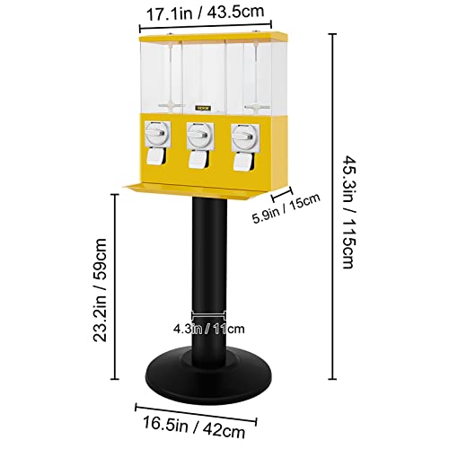 VBENLEM Triple Head Candy Vending Machine, 1-inch Gumball Vending Machine, Commercial Gumball Vending Machine with Stand and Adjustable Candy Outlet Size, Candy Vending Machine for Home, Gaming Stores