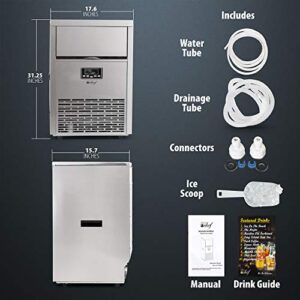 Deco Chef Commercial Ice Maker 99lb Every 24 Hours 33lb Storage Capacity Stainless Steel Great for Hotels, Restaurants, Bars, Homes, Offices Includes Connection Hoses and Ice Scoop