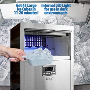 Deco Chef Commercial Ice Maker 99lb Every 24 Hours 33lb Storage Capacity Stainless Steel Great for Hotels, Restaurants, Bars, Homes, Offices Includes Connection Hoses and Ice Scoop