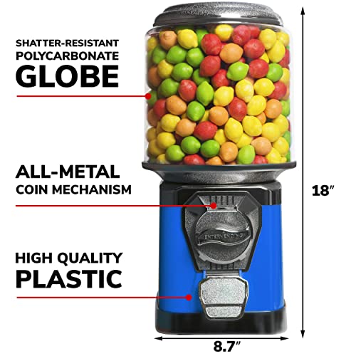 Gumball Machine for Kids - Blue Vending Machine with Cylinder Globe - Bubble Gum Machine for Kids - Home Vending Machine - Coin Gumball Machine - Bubblegum Machine - Gum Ball Machine Without Stand