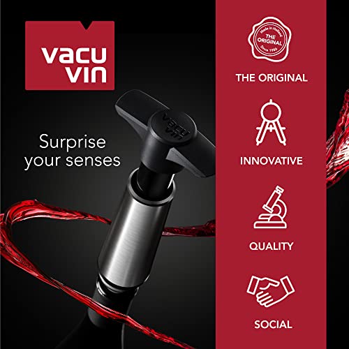 Vacu Vin Wine Saver Pump Stainless Steel with Vacuum Wine Stopper - Keep Your Wine Fresh for up to 10 Days - 1 Pump 3 Stoppers - Reusable - Made in the Netherlands