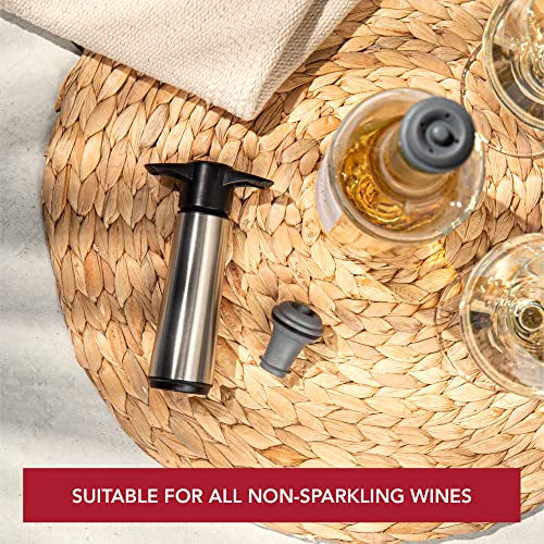 Vacu Vin Wine Saver Pump Stainless Steel with Vacuum Wine Stopper - Keep Your Wine Fresh for up to 10 Days - 1 Pump 3 Stoppers - Reusable - Made in the Netherlands