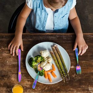 9 Piece Stainless Steel Rainbow Kids Cutlery, Child and Toddler Safe Flatware, Kids Silverware, Kids Utensil Set Includes 3 Knives, 3 Forks, 3 Spoons, Total of 3 Settings, Ideal for Home and Preschool