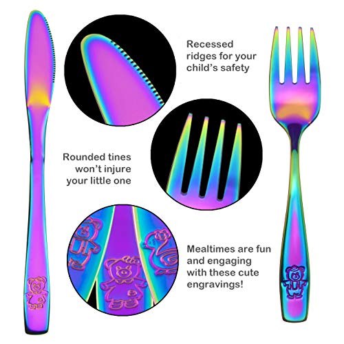 9 Piece Stainless Steel Rainbow Kids Cutlery, Child and Toddler Safe Flatware, Kids Silverware, Kids Utensil Set Includes 3 Knives, 3 Forks, 3 Spoons, Total of 3 Settings, Ideal for Home and Preschool