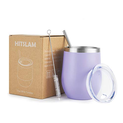 HITSLAM Wine Tumbler Cup Coffee Mug: 12oz Travel Insulated Tumbler with Lid & Straw, Stainless Steel Vacuum Double Wall-Gift for Women, Men, Mom, Dad, Friend (Purple)