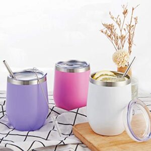 HITSLAM Wine Tumbler Cup Coffee Mug: 12oz Travel Insulated Tumbler with Lid & Straw, Stainless Steel Vacuum Double Wall-Gift for Women, Men, Mom, Dad, Friend (Purple)