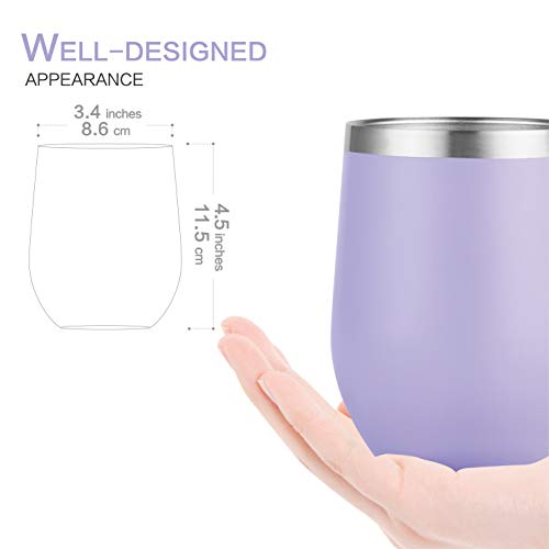 HITSLAM Wine Tumbler Cup Coffee Mug: 12oz Travel Insulated Tumbler with Lid & Straw, Stainless Steel Vacuum Double Wall-Gift for Women, Men, Mom, Dad, Friend (Purple)