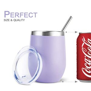 HITSLAM Wine Tumbler Cup Coffee Mug: 12oz Travel Insulated Tumbler with Lid & Straw, Stainless Steel Vacuum Double Wall-Gift for Women, Men, Mom, Dad, Friend (Purple)