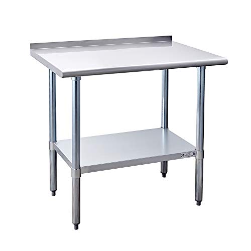 Hally Stainless Steel Table for Prep & Work 24 x 36 Inches, Commercial Heavy Duty Table with Undershelf and Backsplash for Restaurant, Home and Hotel