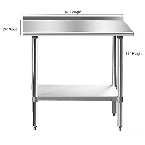 Hally Stainless Steel Table for Prep & Work 24 x 36 Inches, Commercial Heavy Duty Table with Undershelf and Backsplash for Restaurant, Home and Hotel