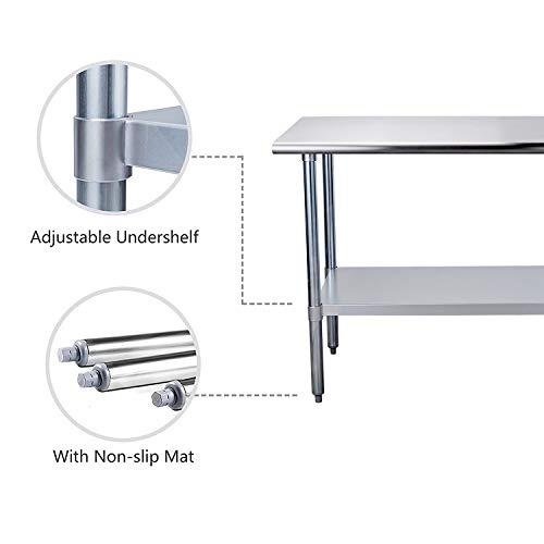 Hally Stainless Steel Table for Prep & Work 24 x 36 Inches, Commercial Heavy Duty Table with Undershelf and Backsplash for Restaurant, Home and Hotel