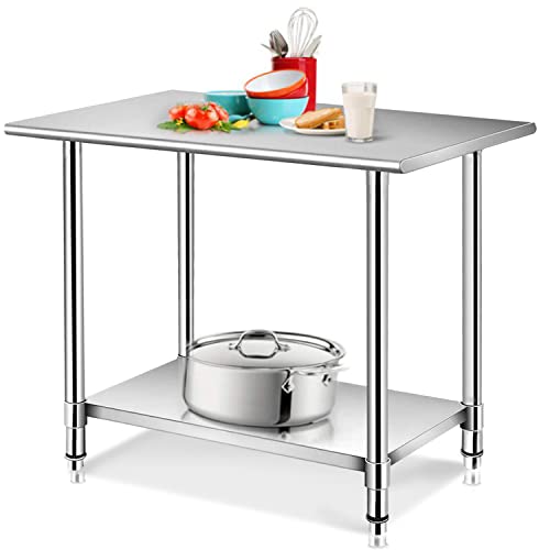 uyoyous Stainless Steel Table 24x36 Inch NSF Commercial Kitchen Work Table with Adjustable Under Shelf Heavy Duty Food Prep Table with Storage for Home Restaurant Kitchen Laundry Room