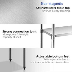 uyoyous Stainless Steel Table 24x36 Inch NSF Commercial Kitchen Work Table with Adjustable Under Shelf Heavy Duty Food Prep Table with Storage for Home Restaurant Kitchen Laundry Room