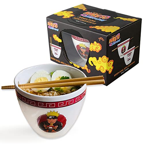 JUST FUNKY Naruto Shippuden Ramen Bowl with Chopsticks | 16 oz Ceramic Soup Mug | Featuring Naruto Uzumaki Eating Ichiraku ramen | Anime Bowl | Home Deco | Naruto Bowl | Officially Licensed