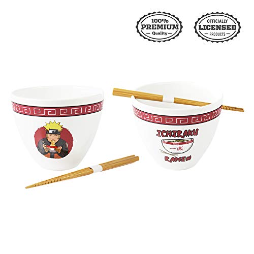 JUST FUNKY Naruto Shippuden Ramen Bowl with Chopsticks | 16 oz Ceramic Soup Mug | Featuring Naruto Uzumaki Eating Ichiraku ramen | Anime Bowl | Home Deco | Naruto Bowl | Officially Licensed