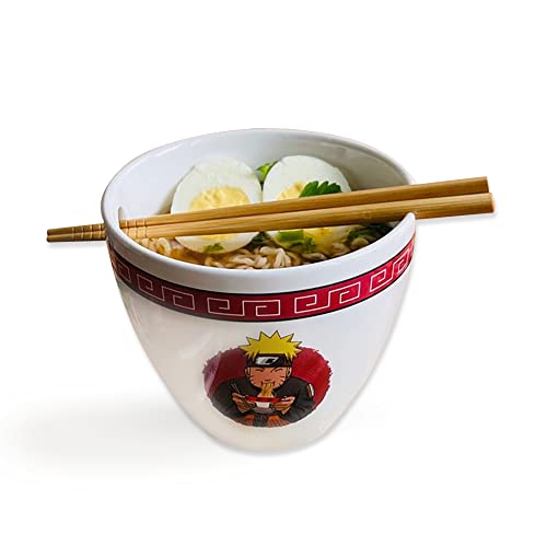 JUST FUNKY Naruto Shippuden Ramen Bowl with Chopsticks | 16 oz Ceramic Soup Mug | Featuring Naruto Uzumaki Eating Ichiraku ramen | Anime Bowl | Home Deco | Naruto Bowl | Officially Licensed