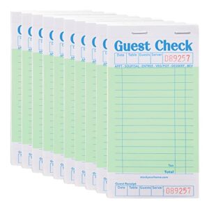 stock your home green guest check books for servers (10 pack) server note pads, waiter checkbook, food receipt book, restaurant order pad, paper checks, waitress accessories, 500 total tickets