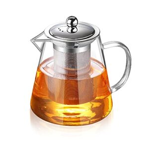 glass teapot with infuser tea pot 32oz/43oz tea kettle stovetop safe blooming and loose leaf tea maker set (43oz/ 1300ml)