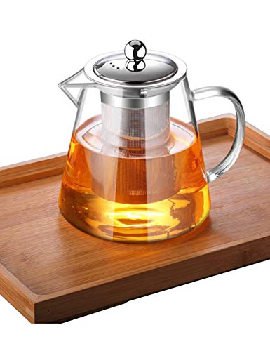 Glass Teapot with Infuser Tea Pot 32oz/43oz Tea Kettle Stovetop Safe Blooming and Loose Leaf Tea Maker Set (43oz/ 1300ml)