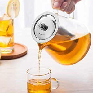 Glass Teapot with Infuser Tea Pot 32oz/43oz Tea Kettle Stovetop Safe Blooming and Loose Leaf Tea Maker Set (43oz/ 1300ml)