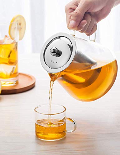 Glass Teapot with Infuser Tea Pot 32oz/43oz Tea Kettle Stovetop Safe Blooming and Loose Leaf Tea Maker Set (43oz/ 1300ml)