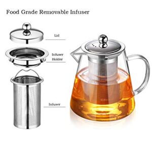 Glass Teapot with Infuser Tea Pot 32oz/43oz Tea Kettle Stovetop Safe Blooming and Loose Leaf Tea Maker Set (43oz/ 1300ml)