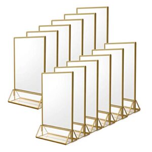 niubee 12pack 4 x 6 clear acrylic wedding table number holder stands with gold borders, double sided gold picture frames sign holder for restaurant table menu recipe cards photo display