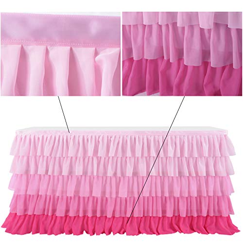 Besutolife Pink Table Skirt Tutu Ruffled Tablecloth for Rectangle Table 6ft Baby Shower Birthday Party Unicorn Home Gradient Pink Table Decor