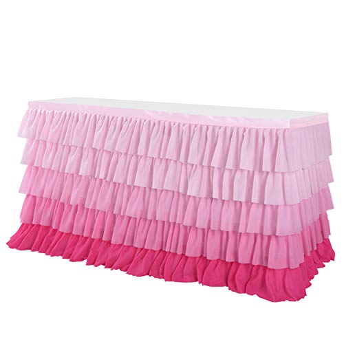 Besutolife Pink Table Skirt Tutu Ruffled Tablecloth for Rectangle Table 6ft Baby Shower Birthday Party Unicorn Home Gradient Pink Table Decor