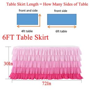 Besutolife Pink Table Skirt Tutu Ruffled Tablecloth for Rectangle Table 6ft Baby Shower Birthday Party Unicorn Home Gradient Pink Table Decor