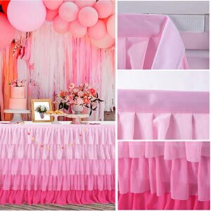 Besutolife Pink Table Skirt Tutu Ruffled Tablecloth for Rectangle Table 6ft Baby Shower Birthday Party Unicorn Home Gradient Pink Table Decor