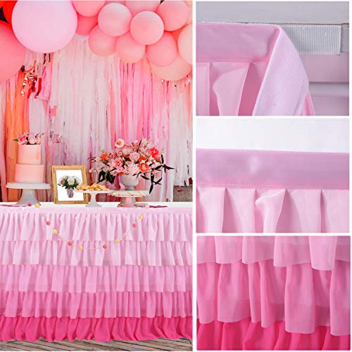 Besutolife Pink Table Skirt Tutu Ruffled Tablecloth for Rectangle Table 6ft Baby Shower Birthday Party Unicorn Home Gradient Pink Table Decor