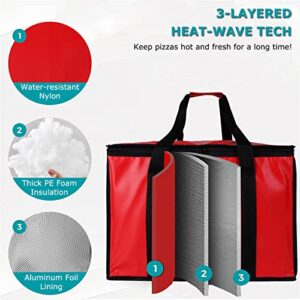 cherrboll Insulated Pizza Delivery Bag, 20 by 20 by 14 -Inch, Commercial Grade Food Delivery Bag, Moisture Free (Red)