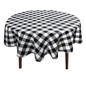 hiasan checkered round tablecloth 60 inch - waterproof stain and wrinkle resistant washable fabric table cloth for dining room party outdoor picnic, black and white