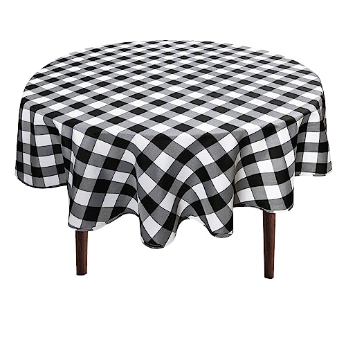 Hiasan Checkered Round Tablecloth 60 Inch - Waterproof Stain and Wrinkle Resistant Washable Fabric Table Cloth for Dining Room Party Outdoor Picnic, Black and White