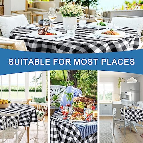 Hiasan Checkered Round Tablecloth 60 Inch - Waterproof Stain and Wrinkle Resistant Washable Fabric Table Cloth for Dining Room Party Outdoor Picnic, Black and White