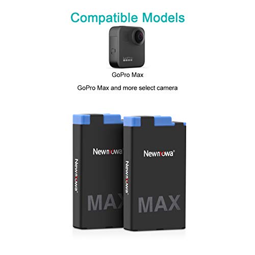 Newmowa Replacement Battery (2-Pack) and Rapid 3-Channel Charger for GoPro MAX (Fully Compatible)